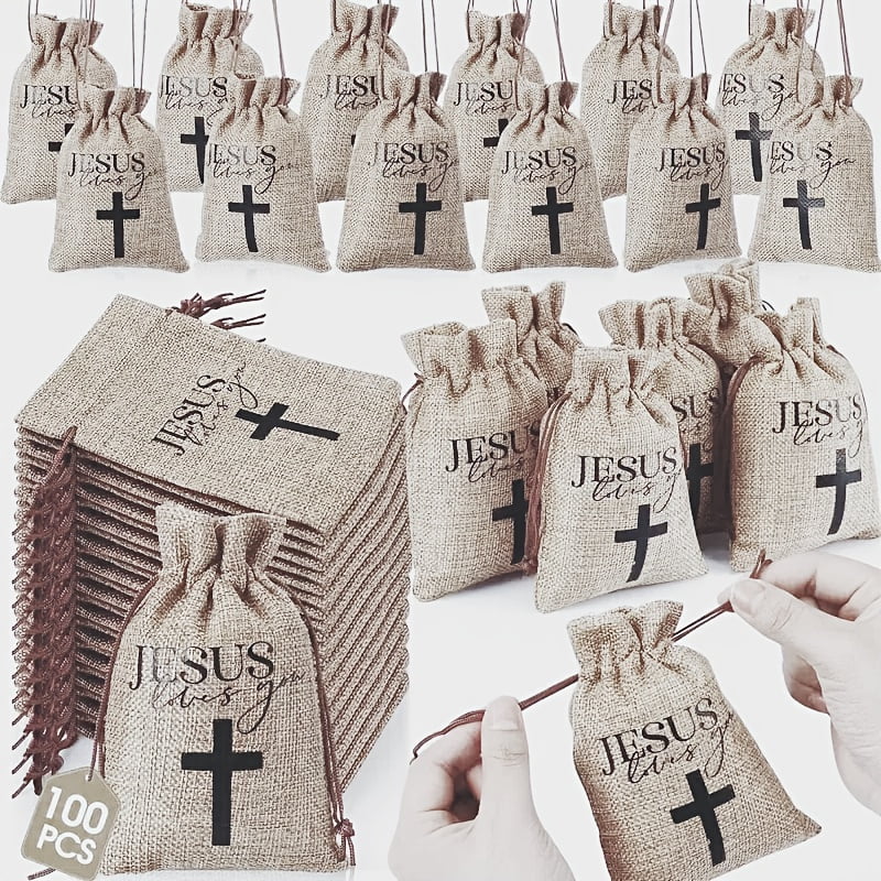 100 Pack "Jesus Loves You" Christian Gift Bags with cross, 4×6 Inch ...