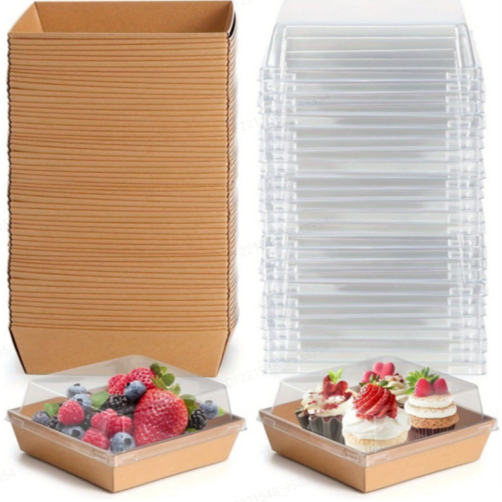 100 Pack Kraft Paper Charcuterie Boxes with Clear Lids, Square To Go ...