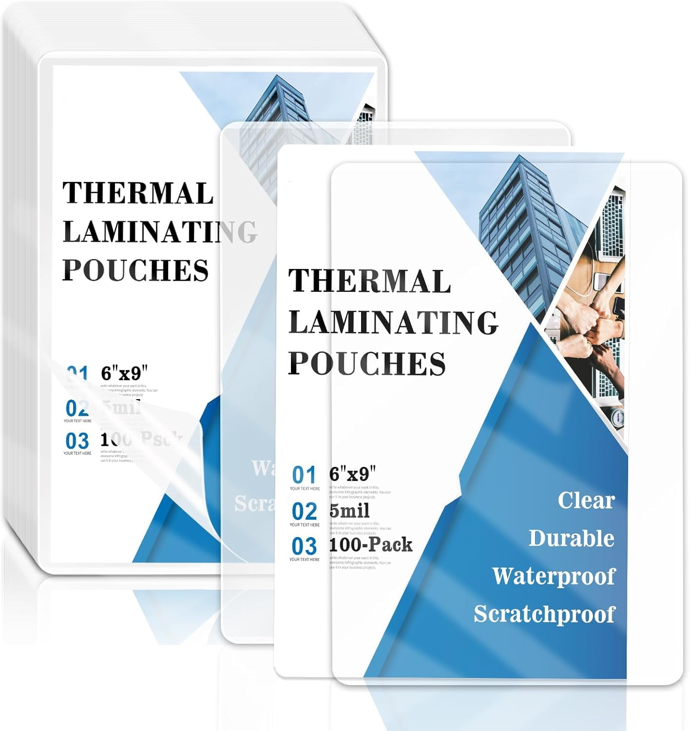 100 Pack Lamination Pouches 6" x 9" 5 mil Clear Index Card Laminating ...