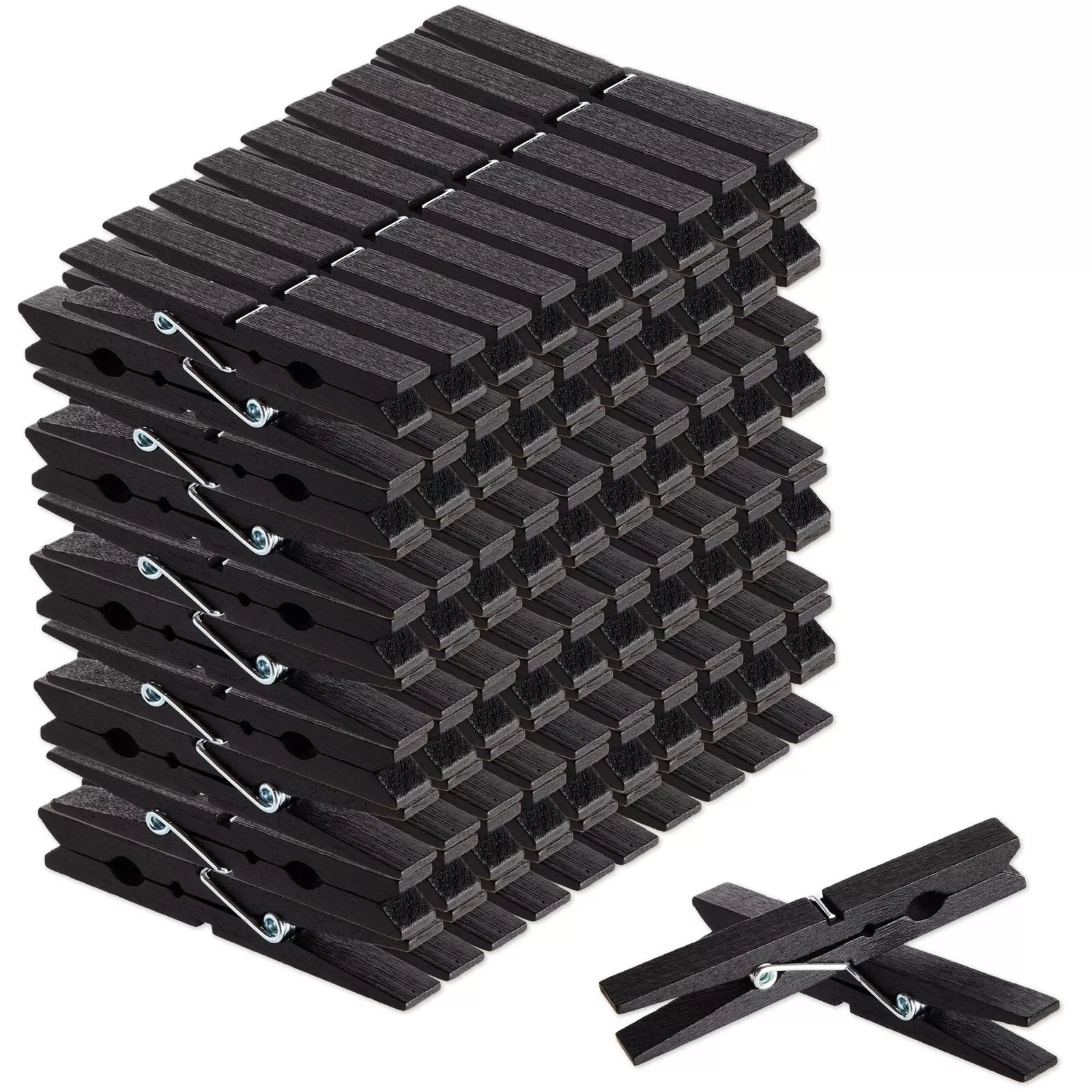 100 Pack Large Wooden Black Clothespins for Crafts, Hanging Laundry ...
