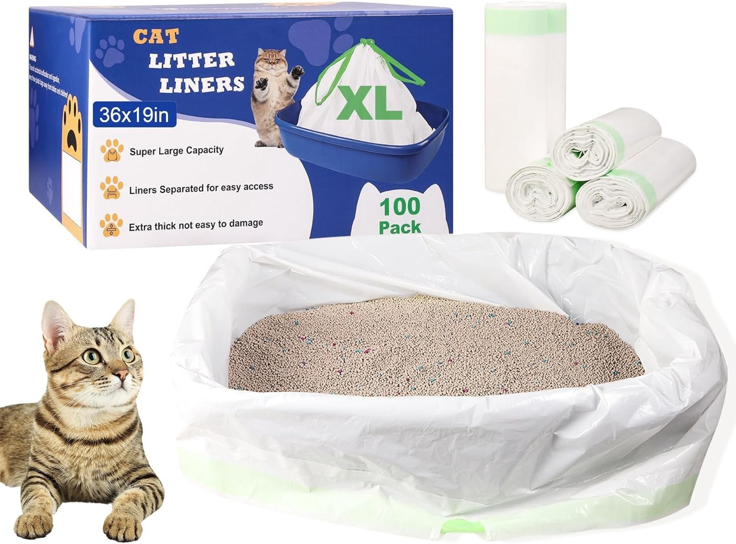100 Pack Litter Bags - 3MIL Extra Thick Heavy Duty Litter Box Liners ...