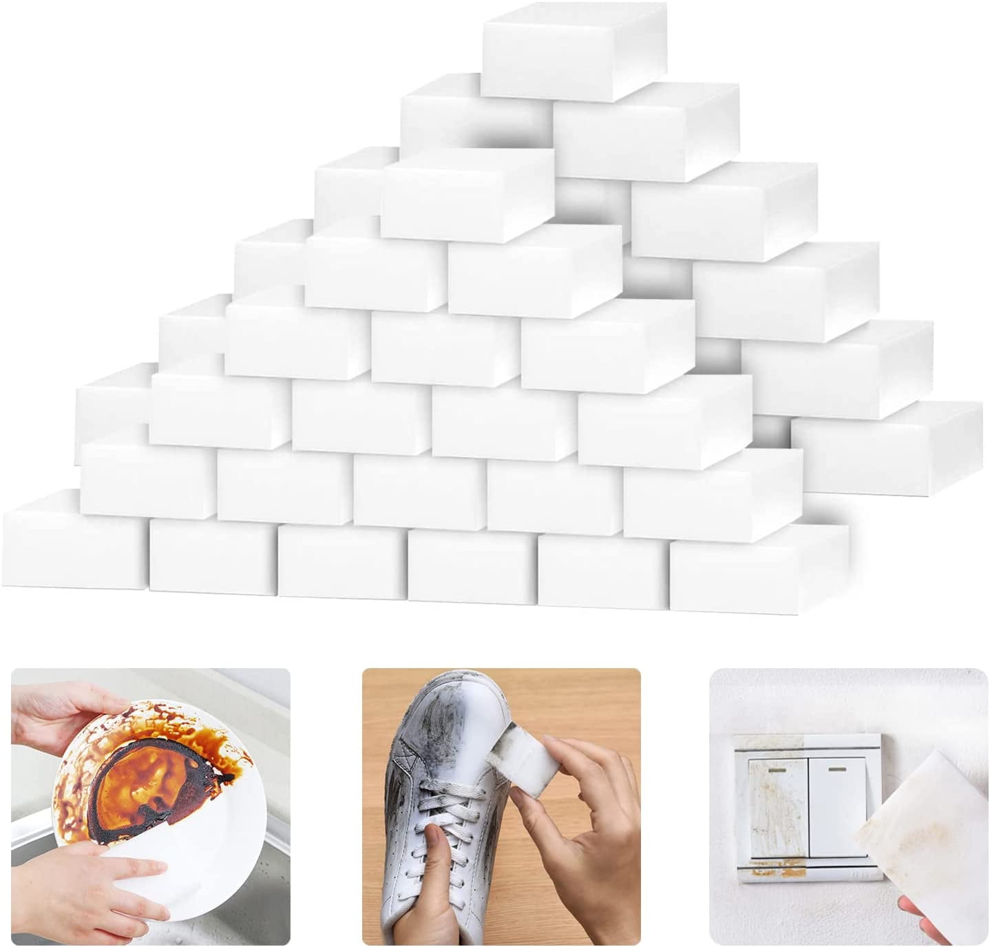100 Pack Magic Sponges Eraser for Cleaning, Premium Reusable Melamine ...