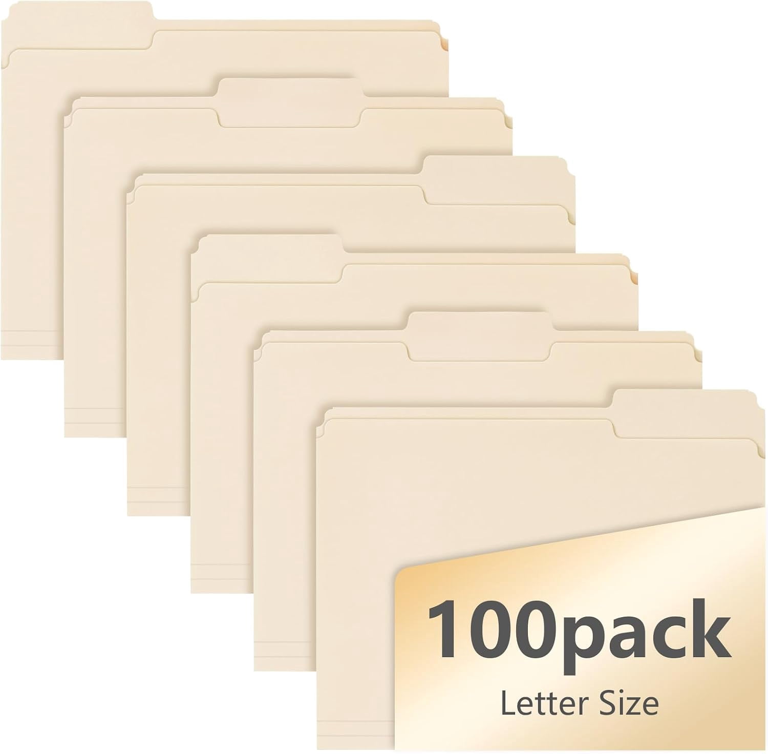 100 Pack Manila File Folders, 1/3-Cut Tab, Assorted Positions, Letter ...