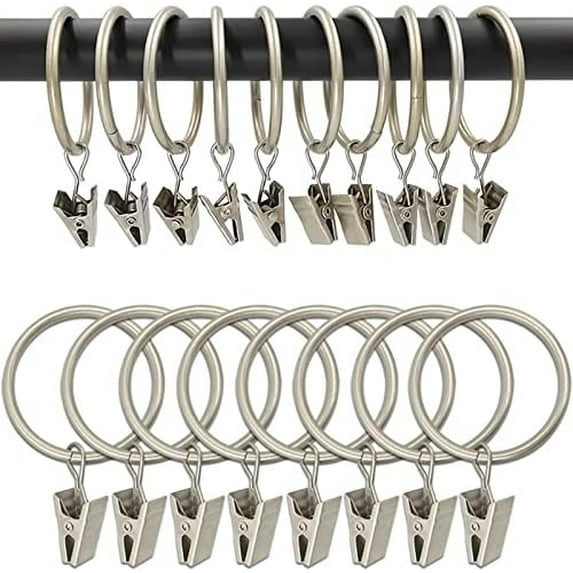 100 Pack Matte Silver Curtain Rings with Clips, Curtain Hooks Hangers Clip Rings for Hanging ...