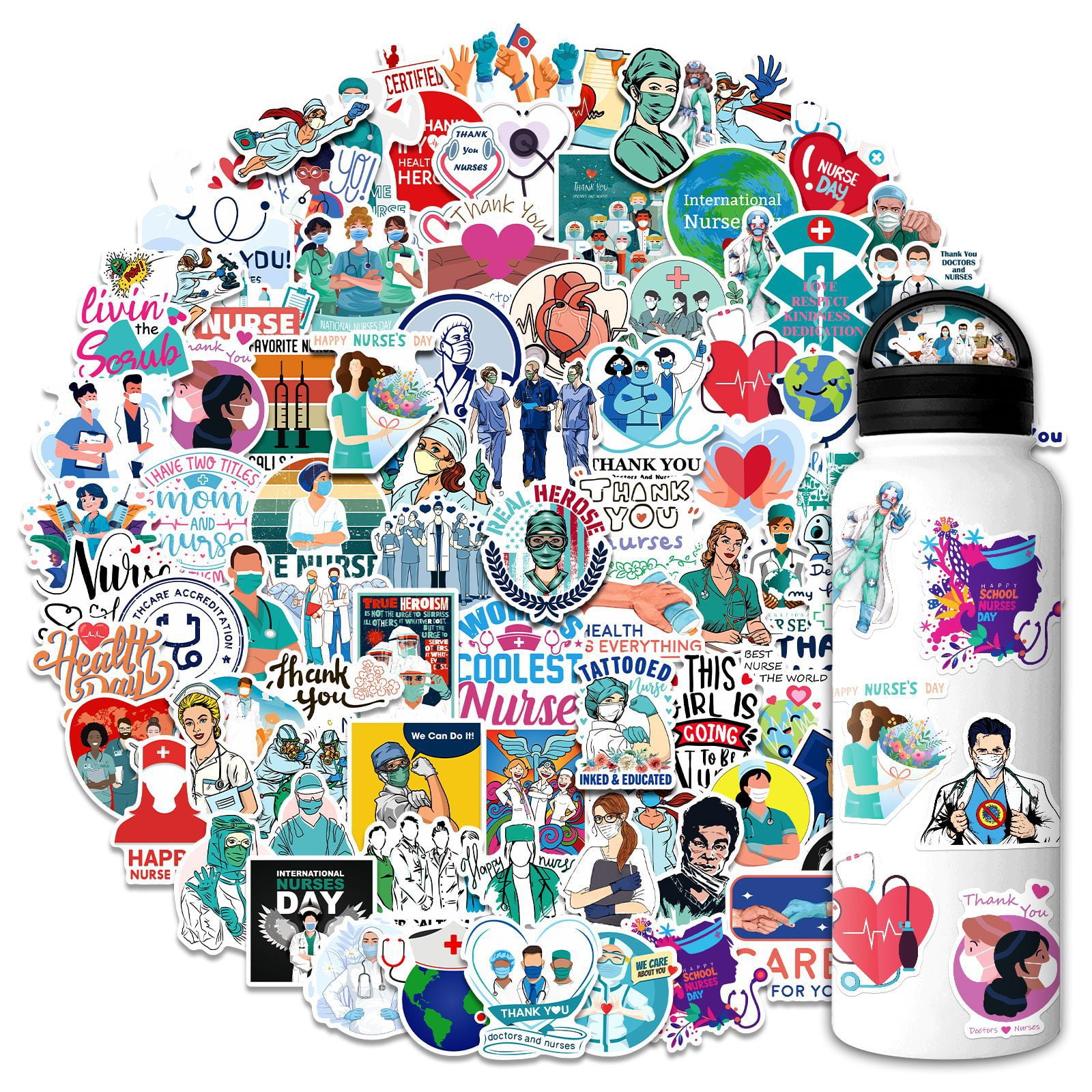 100-Pack Medical Nurse Stickers - New International Nurse Day Graffiti ...