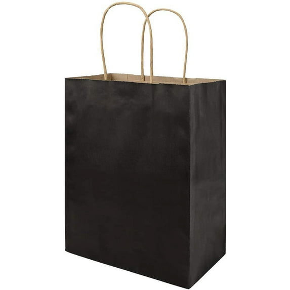 100 Pack Medium 8x4.75x10 Inch Black Kraft Paper Bags with Handles Bulk ...