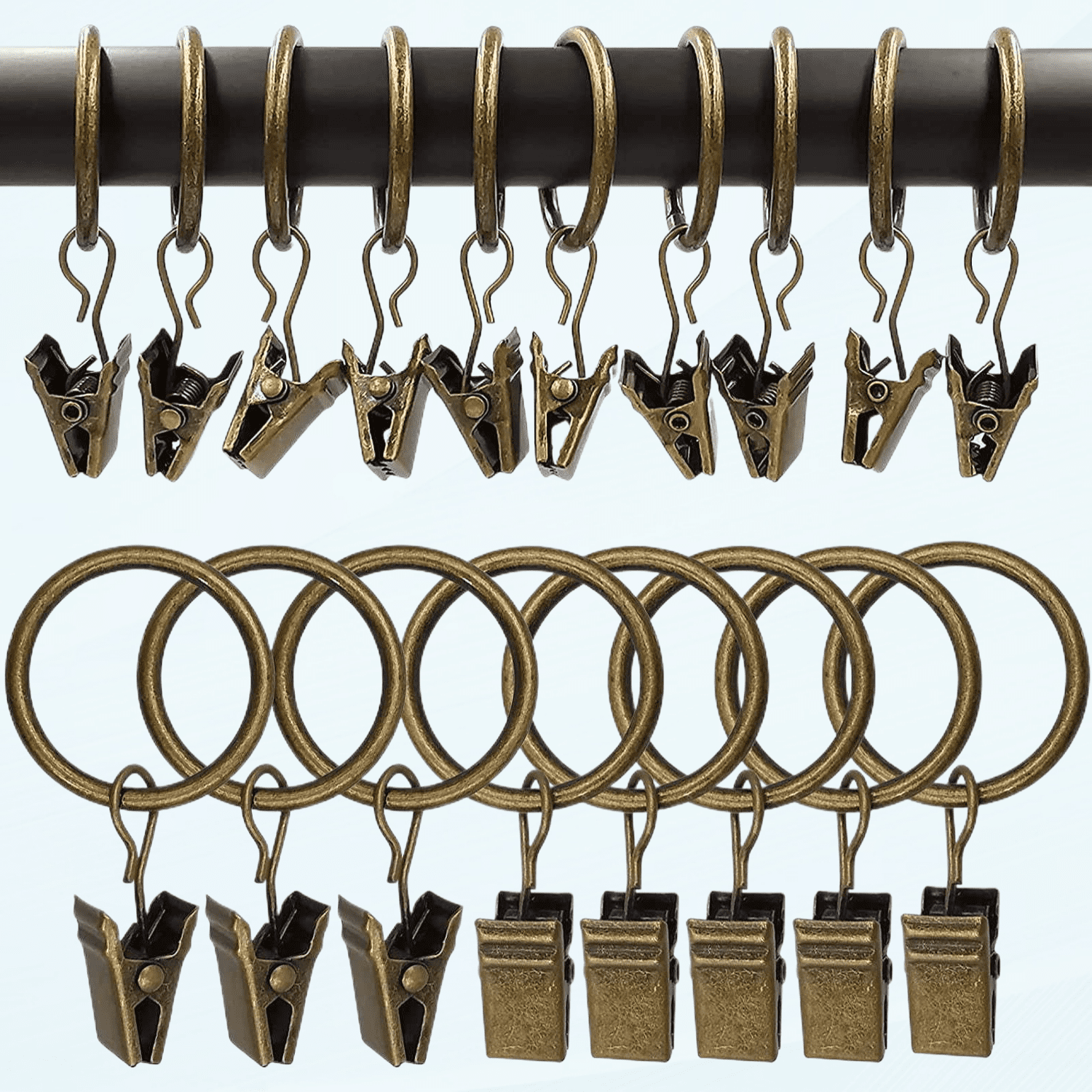 100 Pack Metal Curtain Rings with Clips, Curtain Hangers Clips, Drapery ...
