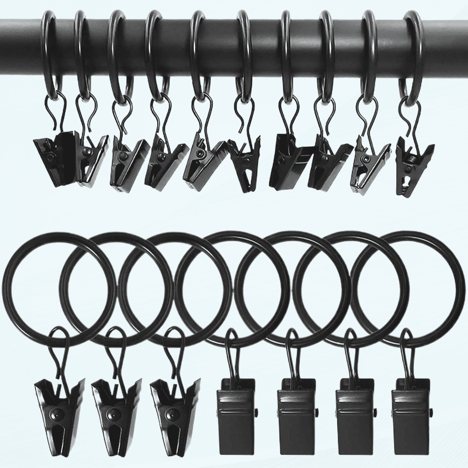 100 Pack Metal Curtain Rings with Clips, Curtain Hangers Clips, Drapery ...