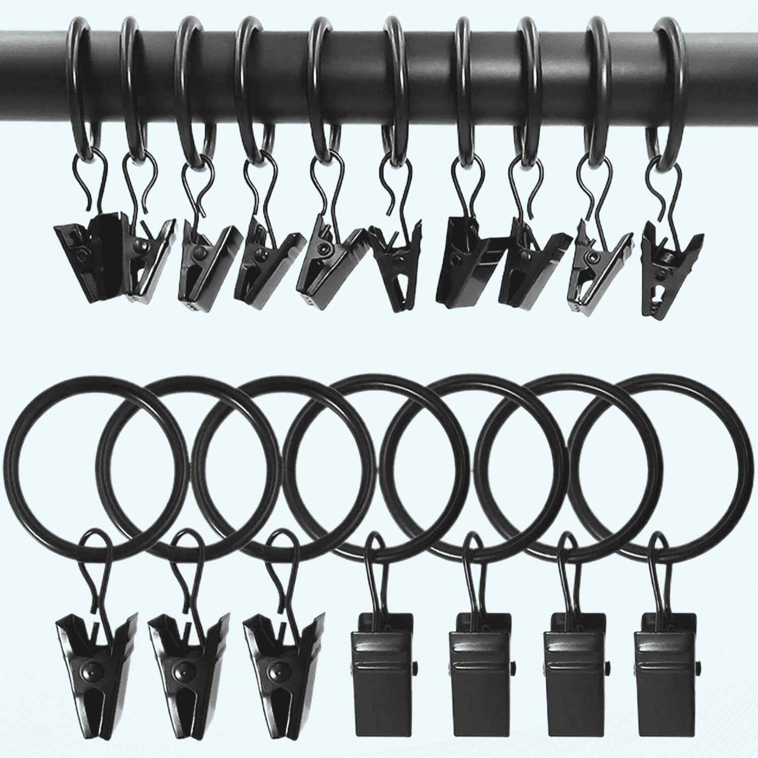 100 Pack Metal Curtain Rings with Clips, Curtain Hangers Clips, Drapery ...