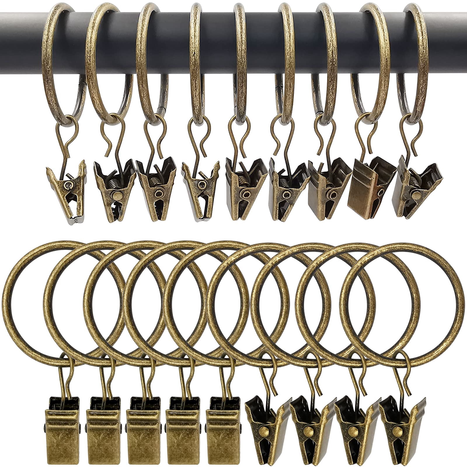 100 Pack Metal Curtain Rings with Clips, Drapery Clips Hooks ...