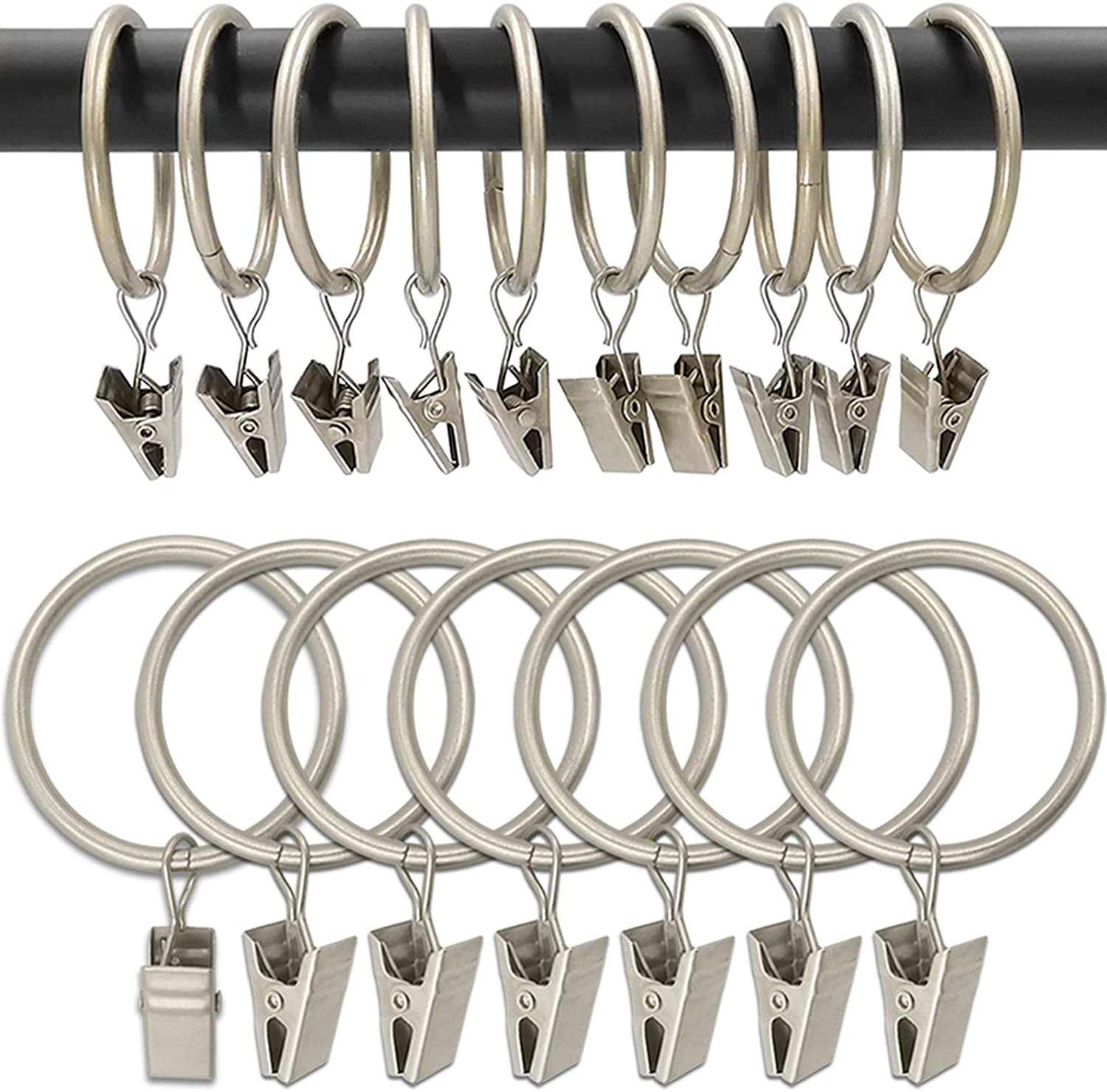 100 Pack Metal Curtain Rings with Clips, Drapery Clips Hooks ...