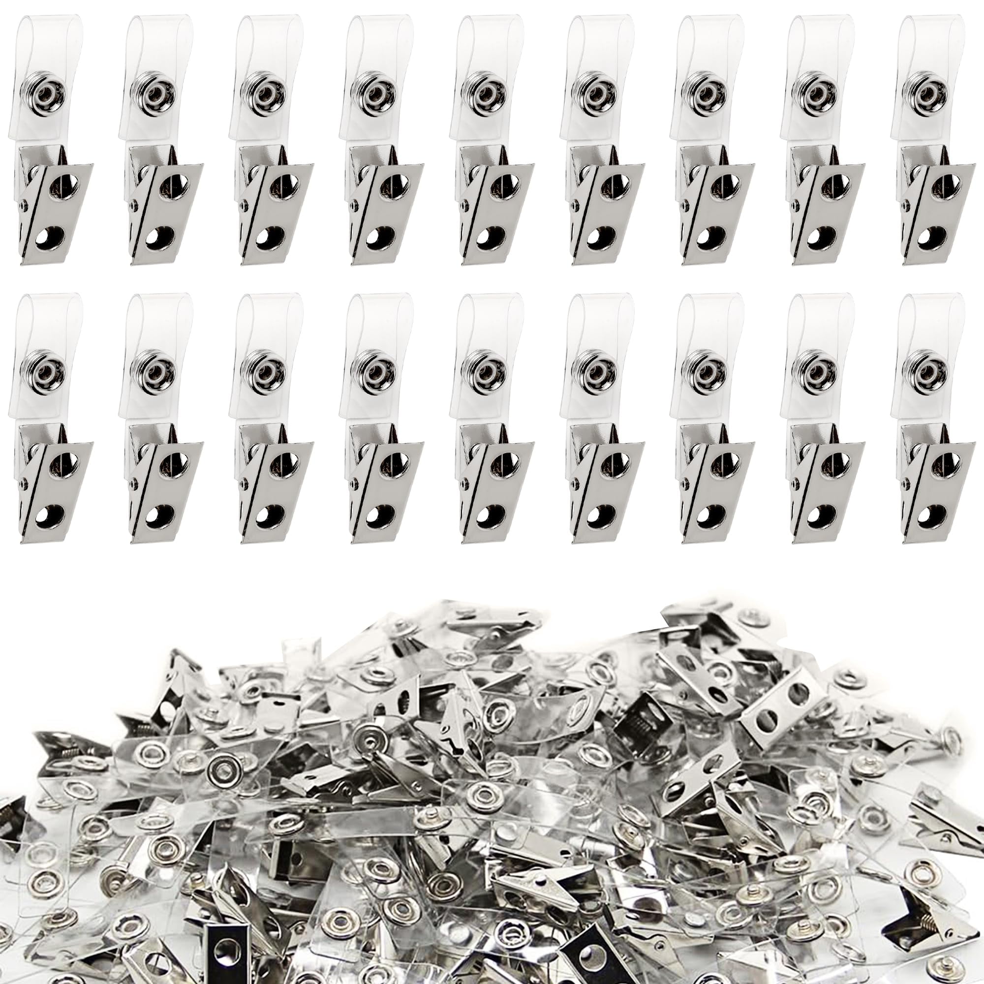 100 Pack Metal ID Badge Clips with Clear Strap, Durable Card Holder ...