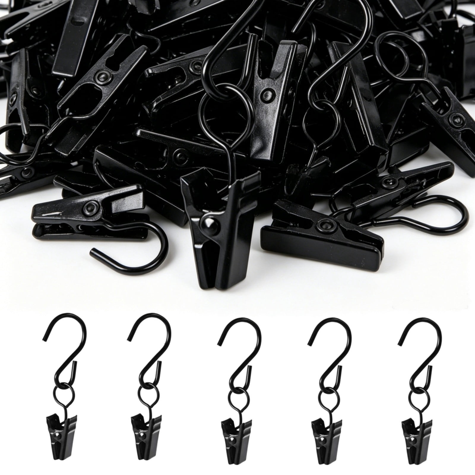100 Pack - Metal S Hook Clips - Curtain Hanger Clips with Clamps ...