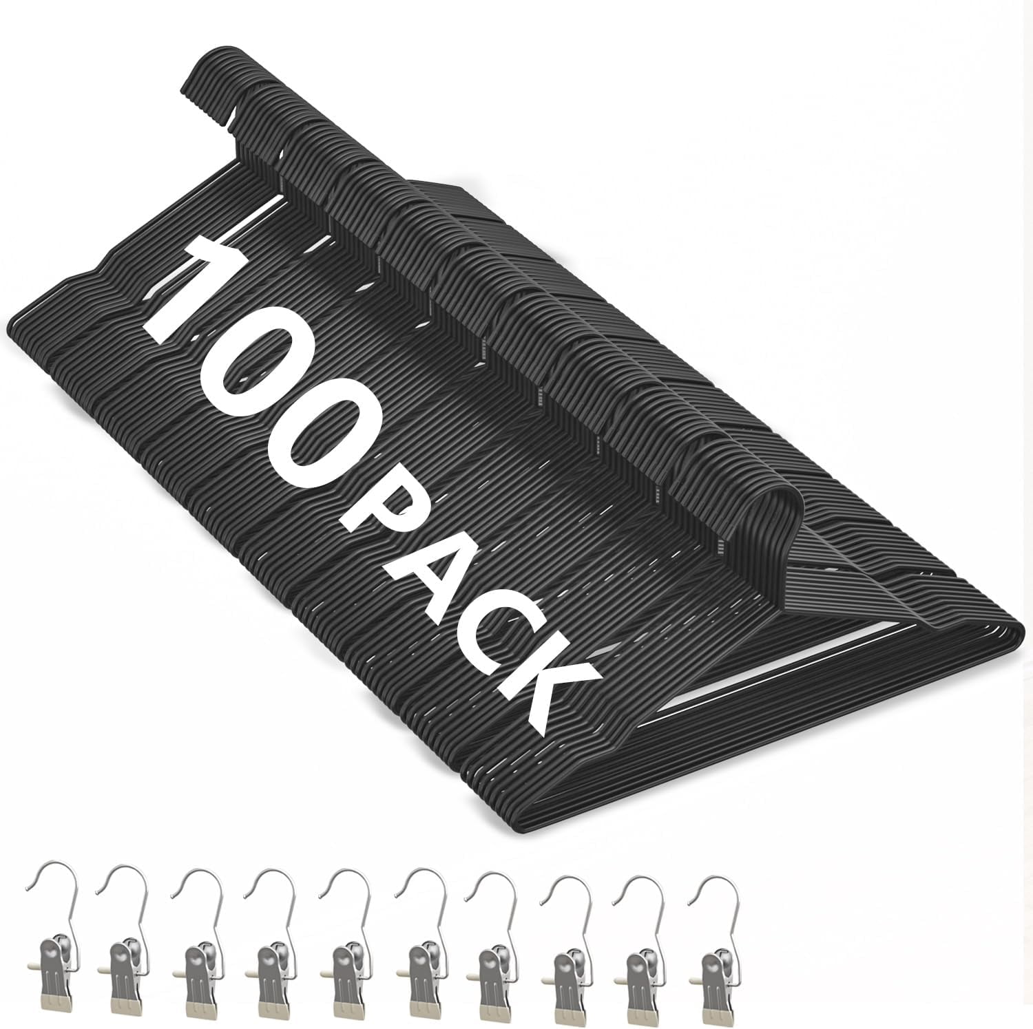 100 Pack Metal Wire Hangers with 10 Clothes Pins, 16.5" Ultra Thin ...