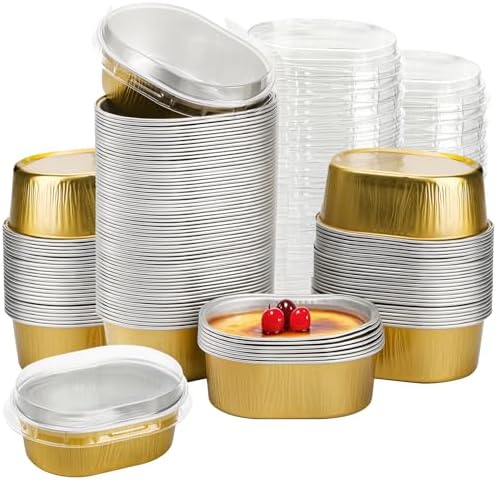100 Pack Mini Aluminum Baking Cups with Lids, 2 FL OZ Disposable ...