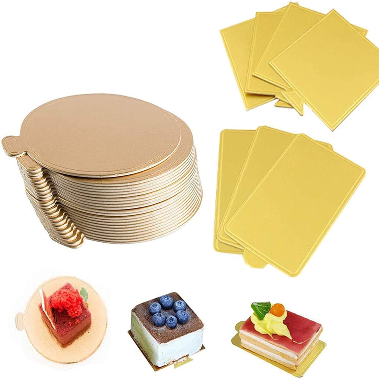 100-Pack Mini Cake Base Boards, Gold Mousse Cake Cardboard Set, Ideal ...