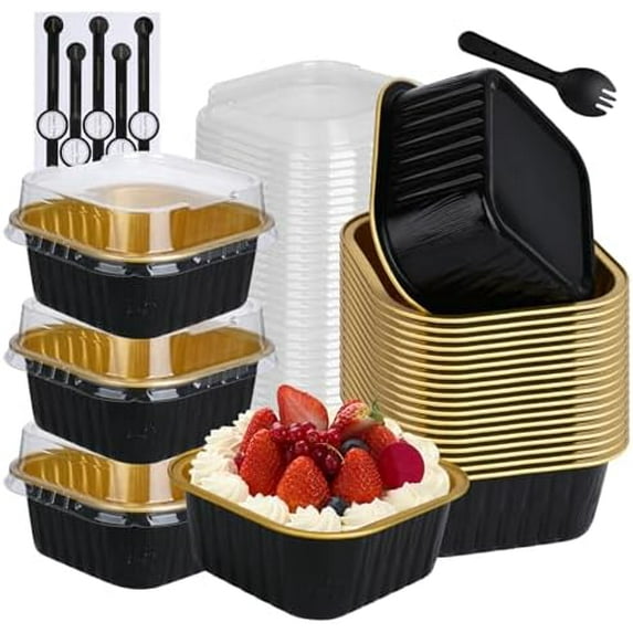 100 Pack Mini Cake Pans with Lids and Spoons Stickers,Disposable ...