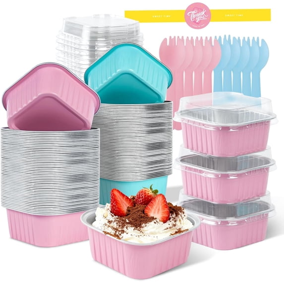 100 Pack Mini Cake Pans with Lids, Square Aluminum Baking Pan with ...