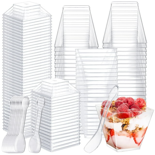 100 Pack Mini Dessert Cups with Lids and Spoons,2 oz Clear Plastic ...