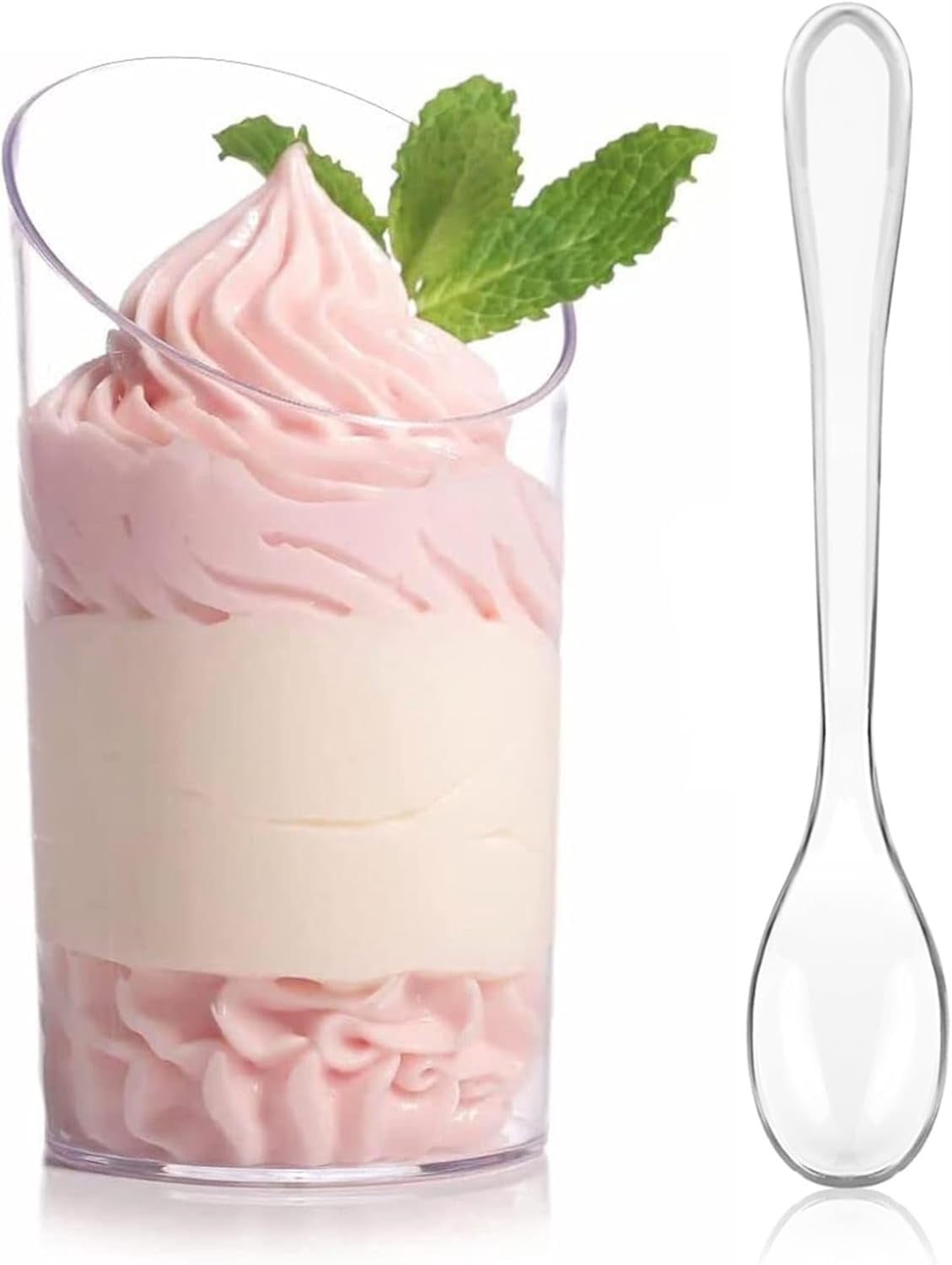 100 Pack Mini Dessert Cups with Spoons, 2.2 oz Plastic Small Dessert ...