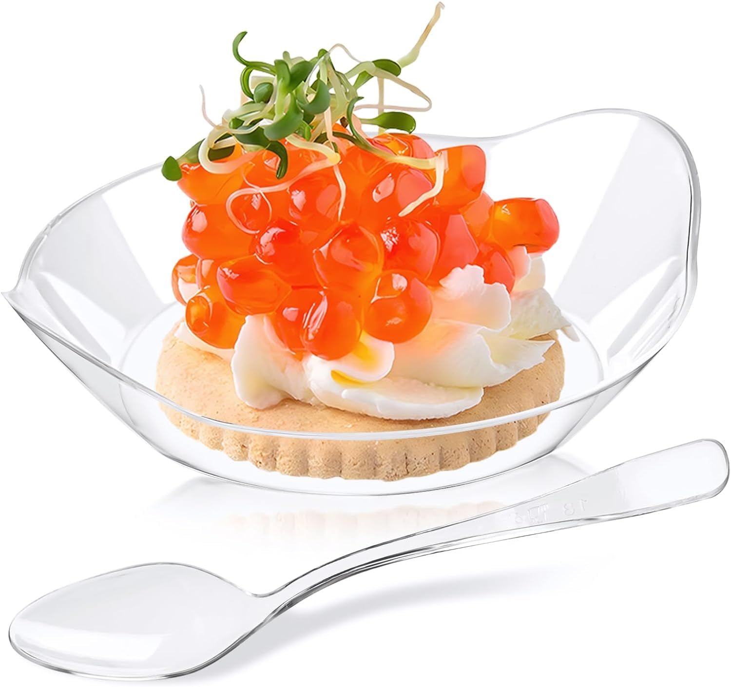 100 Pack Mini Dessert Plates, Small Clear Plastic Trays with Spoons ...