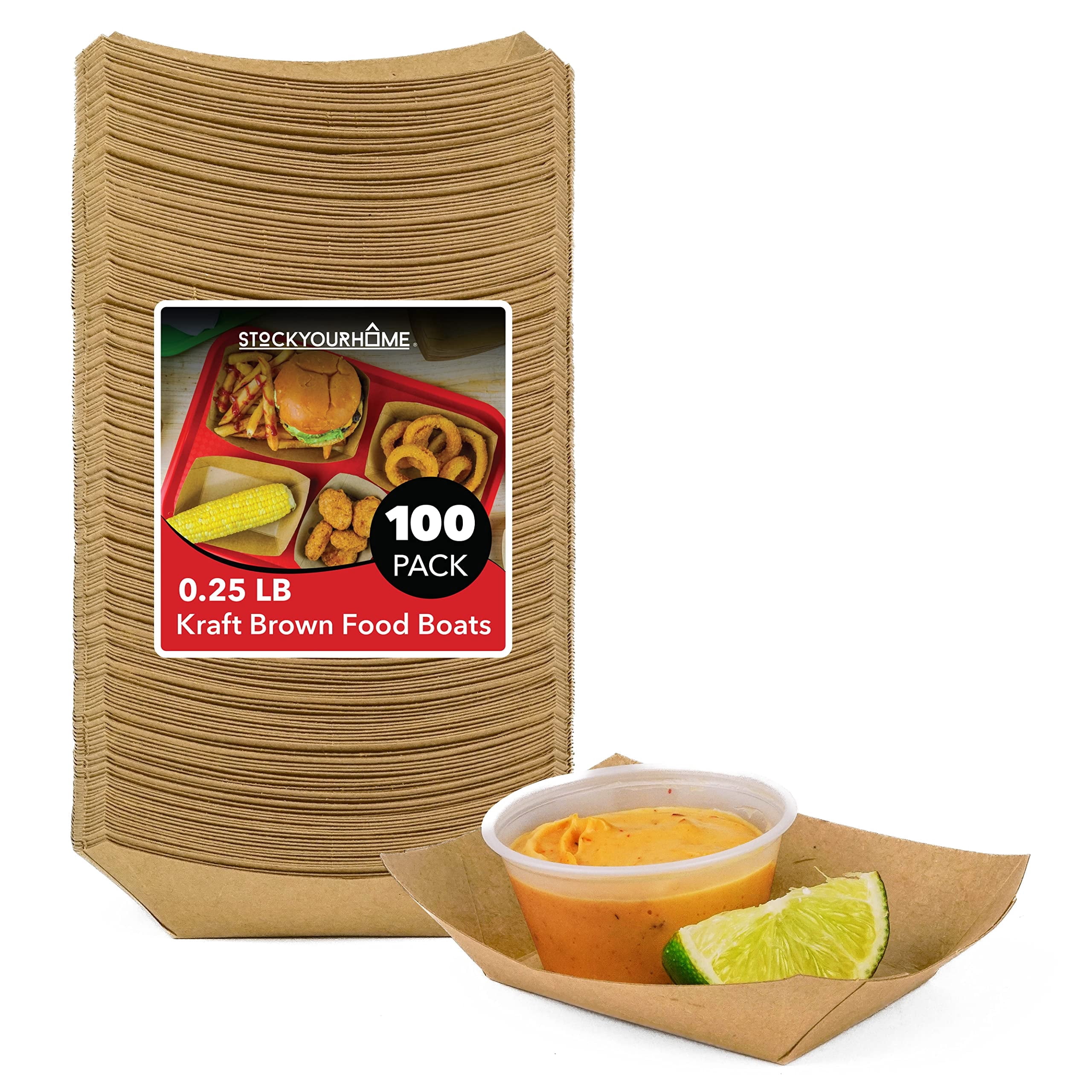 [100 Pack] Mini Disposable Brown Kraft Paper Food Trays, 0.25-Lb ...