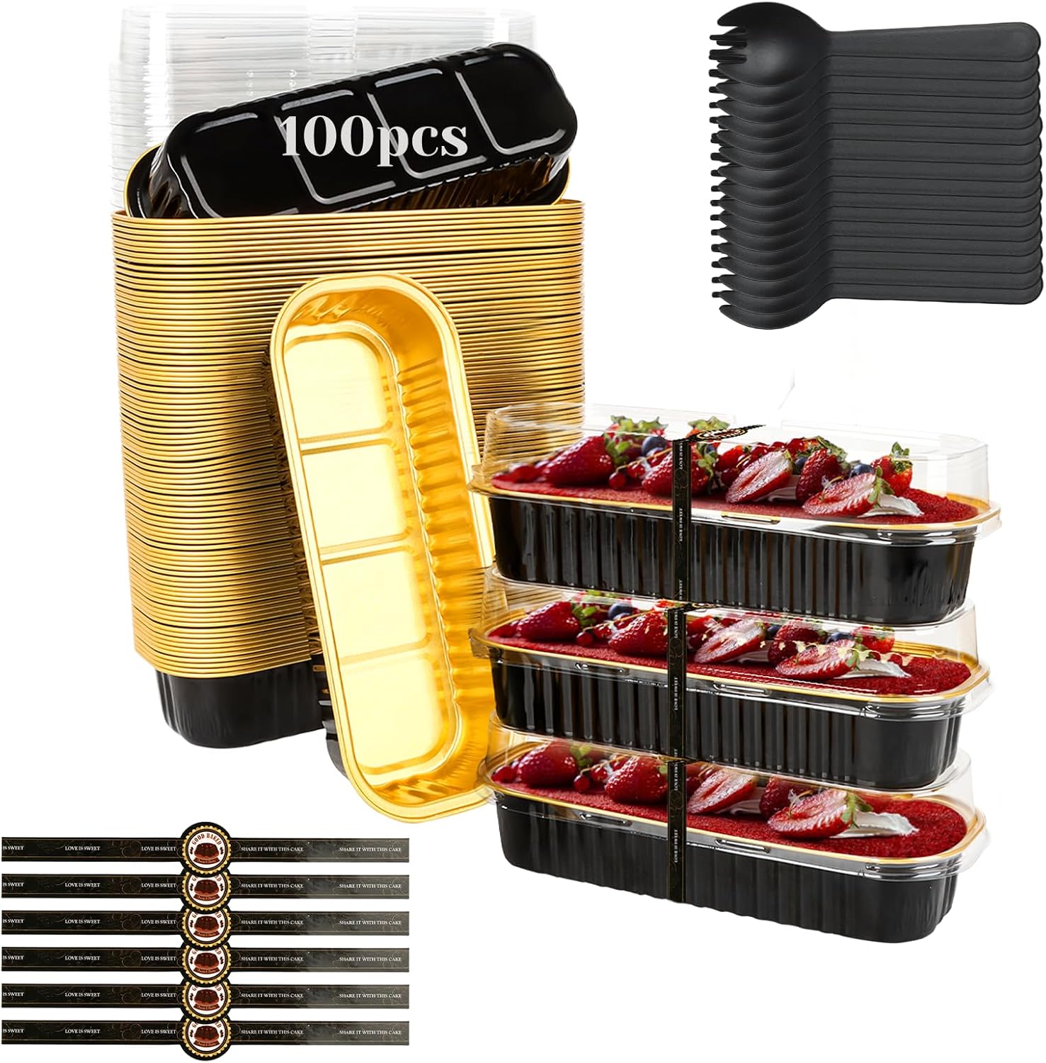 100 Pack Mini Loaf Pans with Lids, Spoons & Stickers – Disposable ...