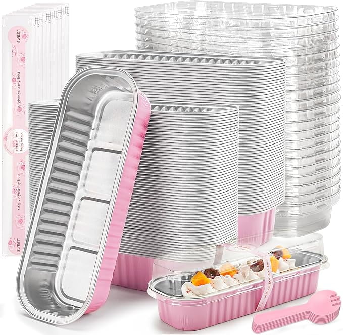 100 Pack Mini Loaf Pans with Lids Rectangle Individual Cake Pans ...