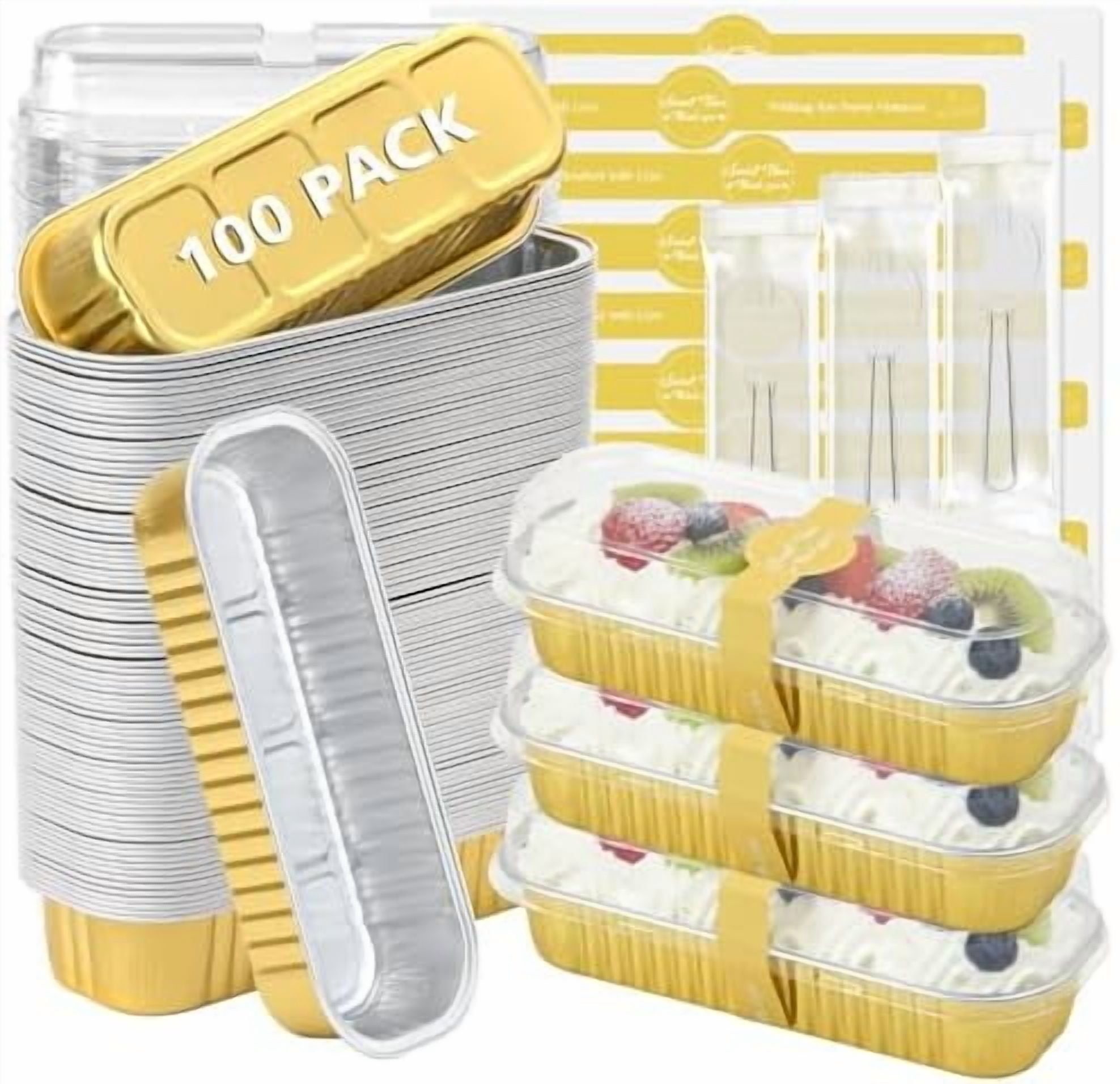 100 Pack Mini Loaf Pans with Lids and Spoons Disposable Aluminum Tin ...