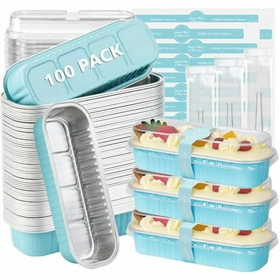 100 Pack Mini Loaf Pans with Lids and Spoons Disposable Aluminum Tin ...