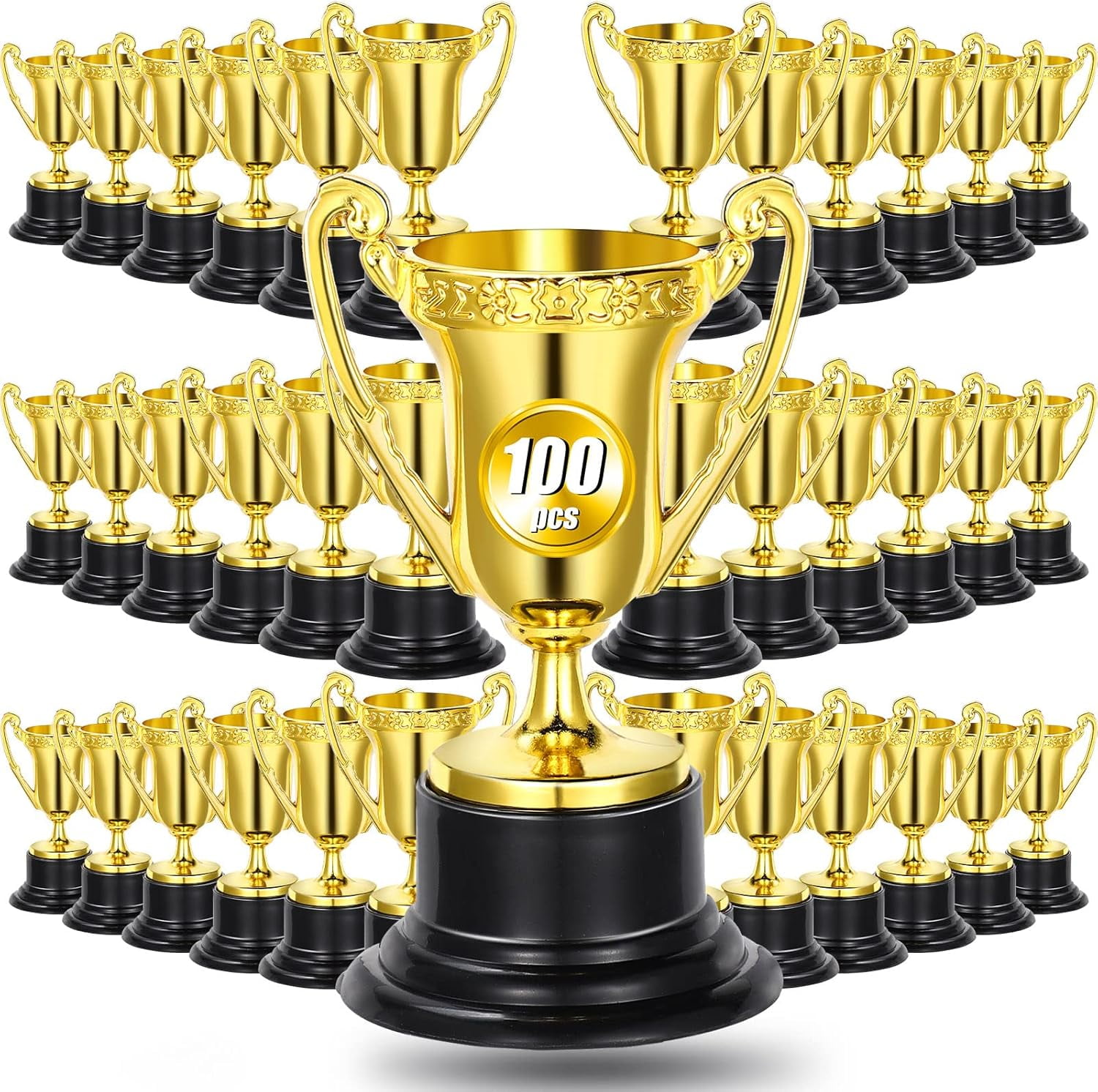 100 Pack Mini Trophies Gold Award Trophy Cups Bulk 3.4 Inch Plastic ...