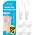 100 Pack Multi Purpose Laundry Hanging Clips with Rope, Strong Grip ...