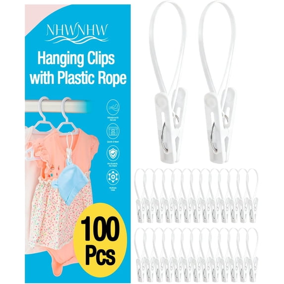100 Pack Multi Purpose Laundry Hanging Clips with Rope, Strong Grip ...