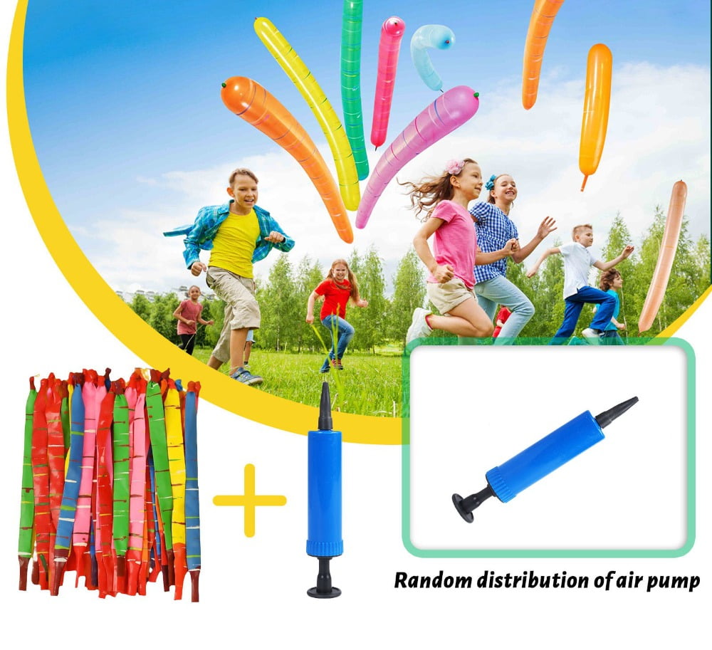 100-Pack Multicolor Rocket Balloons + Pump - 40-Inch Long Flying ...