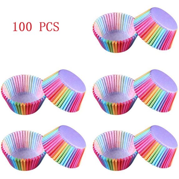 100-Pack Multicolored Baking Cups for Cupcakes & Muffins Rainbow ...