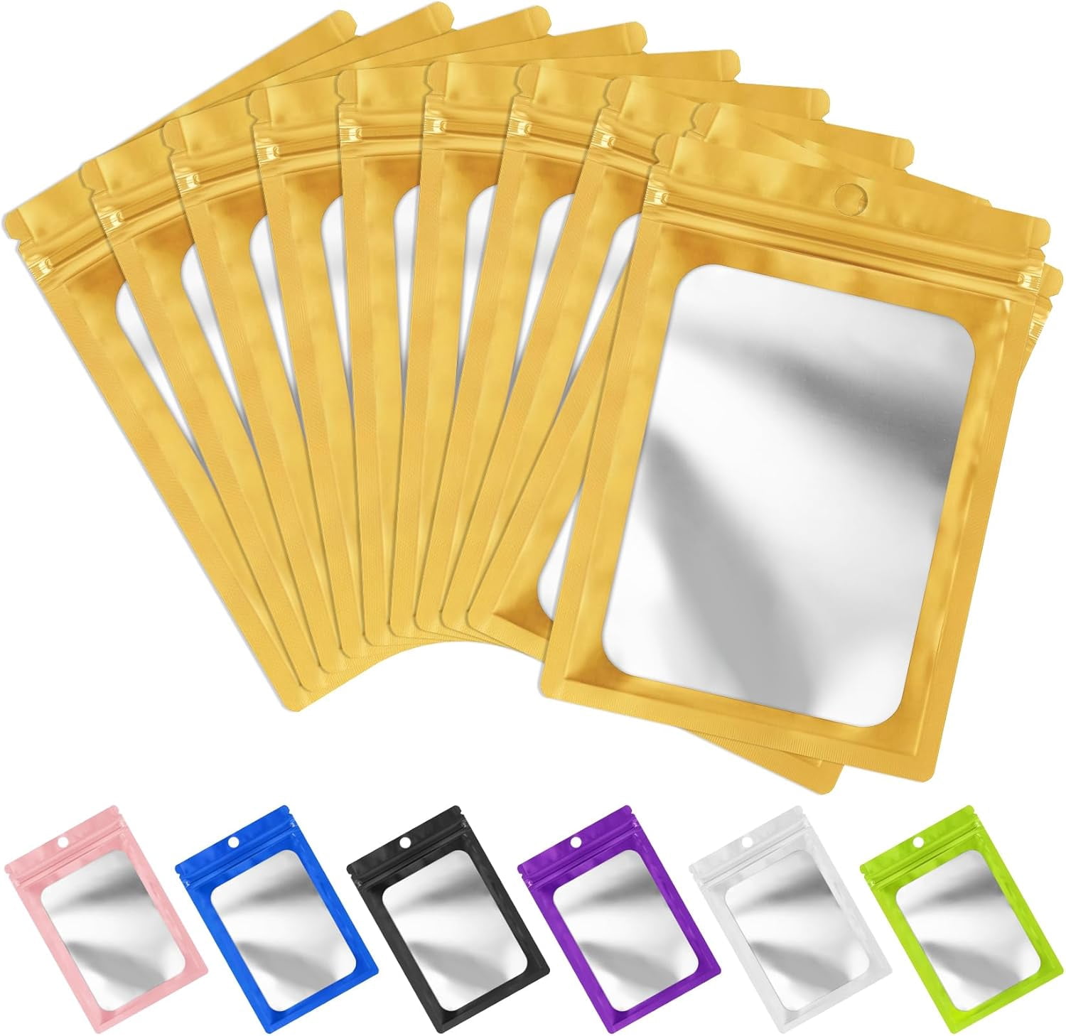 100 Pack Mylar Resealable Foil Bags with Clear Window, Zipper Pouch ...