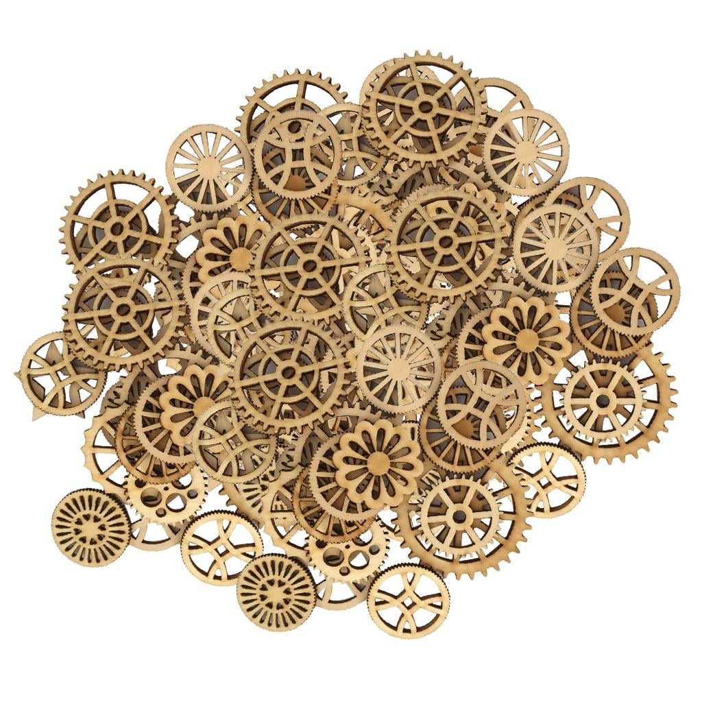 100 Pack Natural Wood Decoration Gears Wooden Shapes Craft Pieces for ...