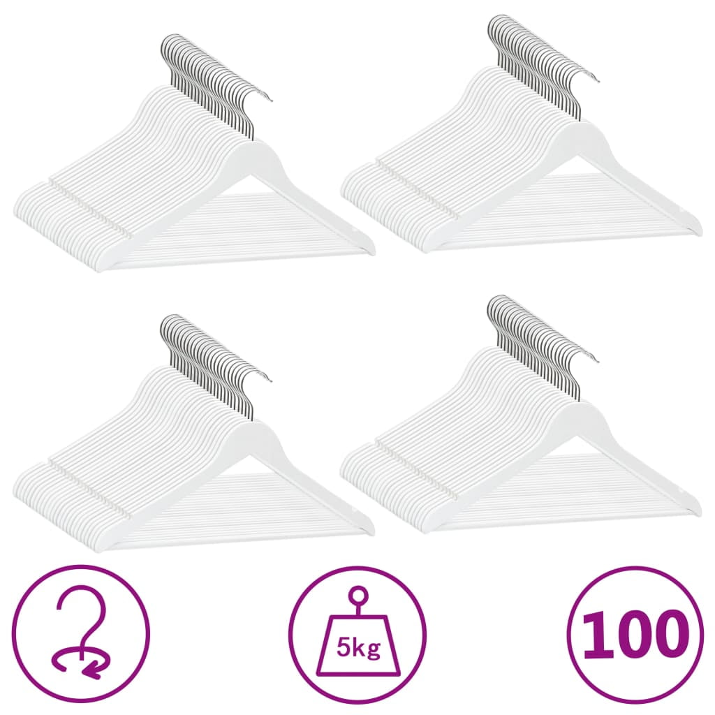 100-Pack Non-Slip White Hardwood Clothes Hanger Set - Space Saving ...