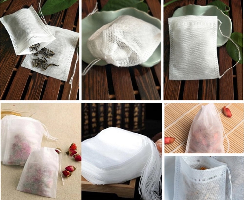 100-Pack Non-Woven Disposable Tea Bags 8x10 cm – Eco-Friendly Loose Leaf Tea Filter Bags for ...
