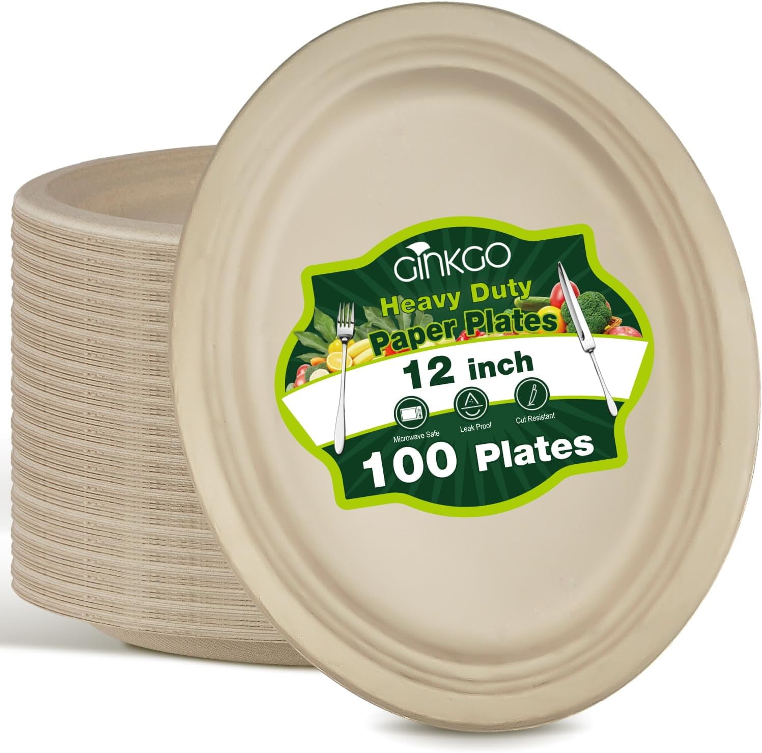 100 Pack Oval Heavy Duty Paper Plates 12 Inch Disposable Paper Plates ...
