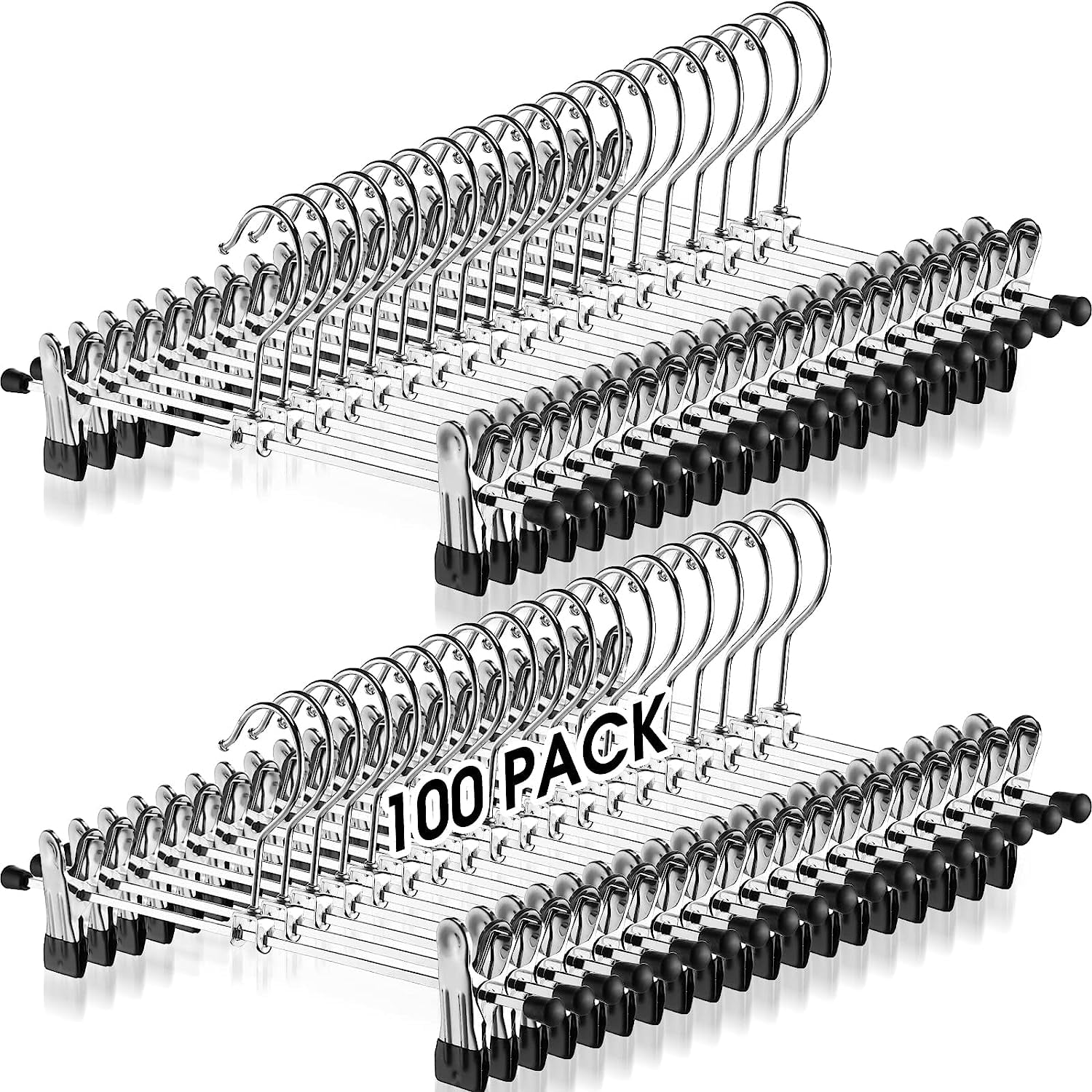100 Pack Pant Hangers with Clips Adjustable Metal Pants Skirt Hangers ...