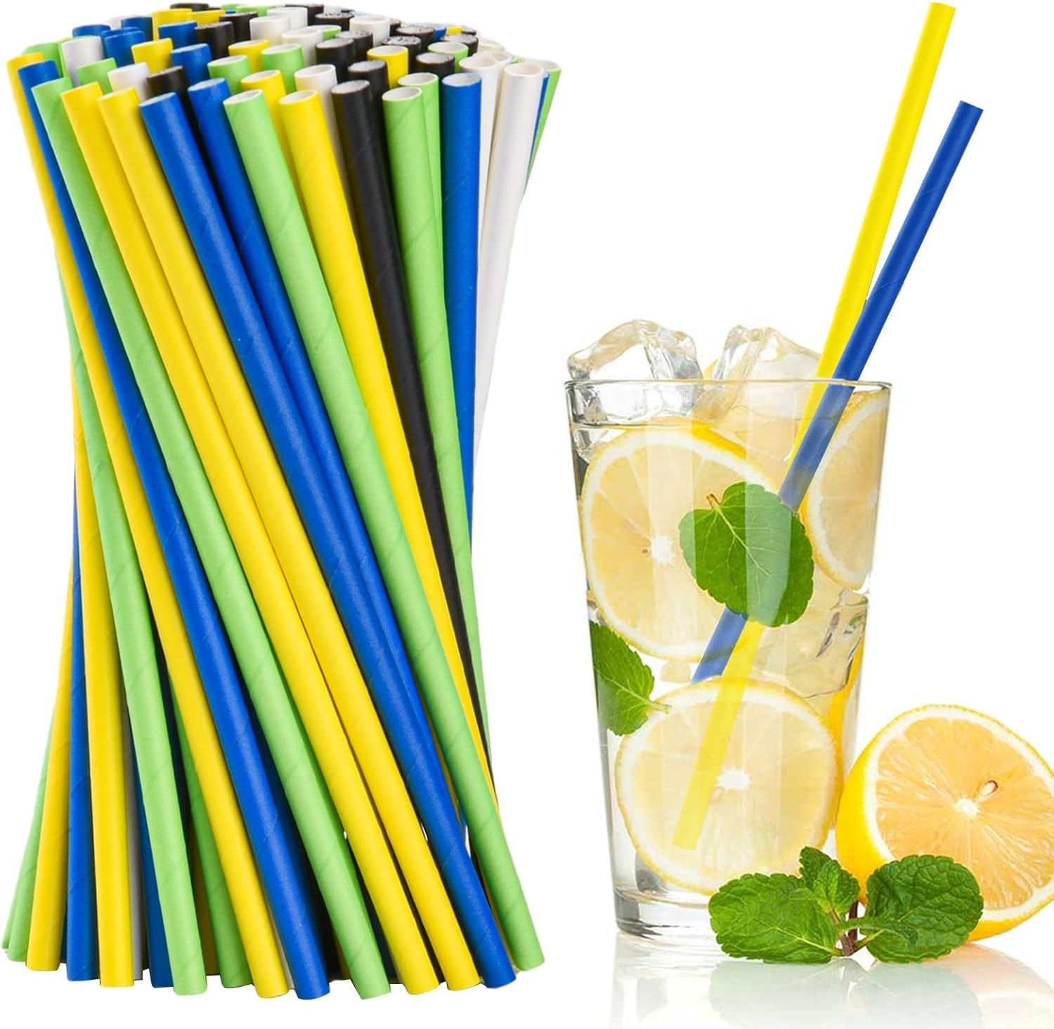 100 Pack Paper Drinking Straws, Biodegradable Durable & Eco-Friendly ...