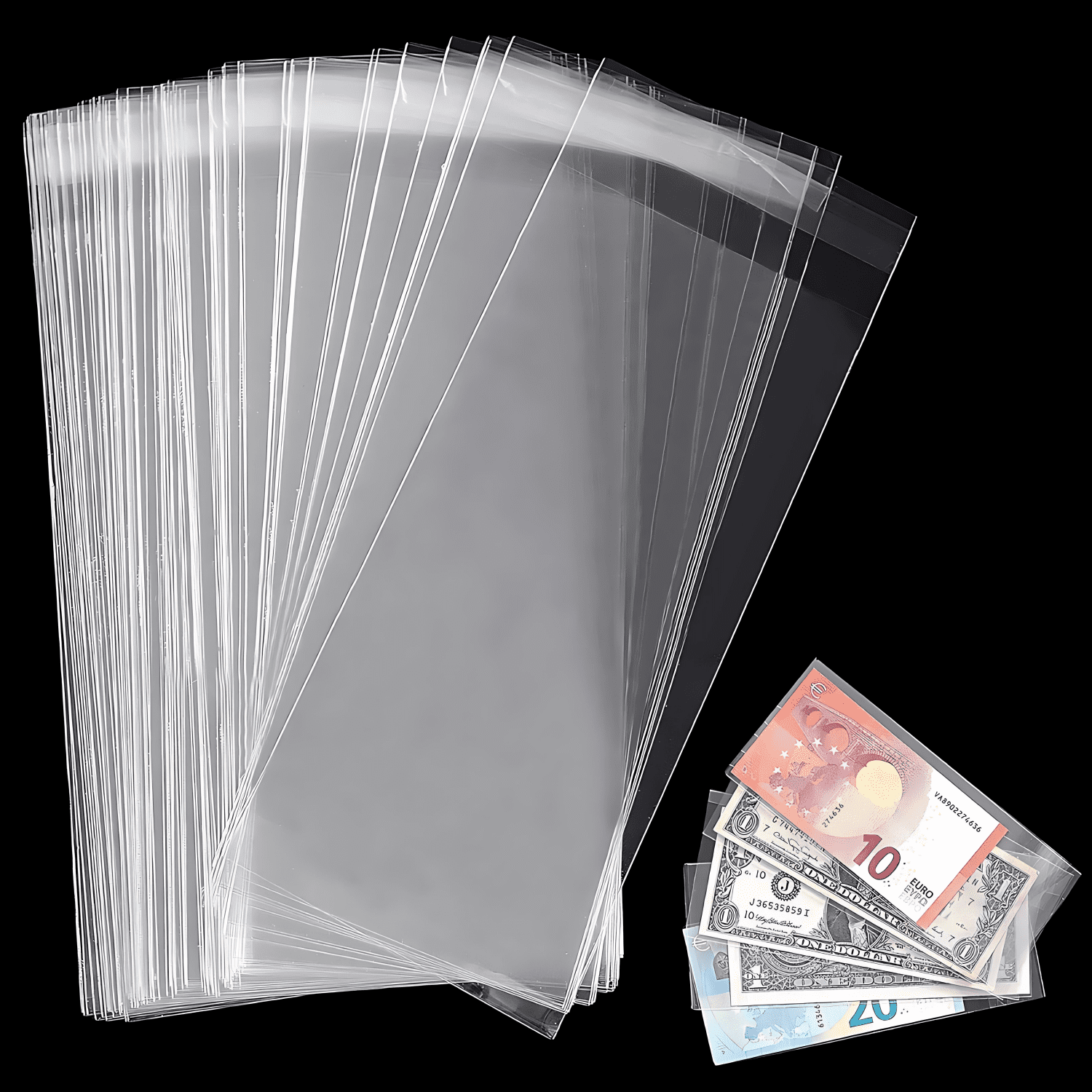 100 Pack Paper Money Holders Clear Dollar Bill Sleeves Bill Holder OPP ...