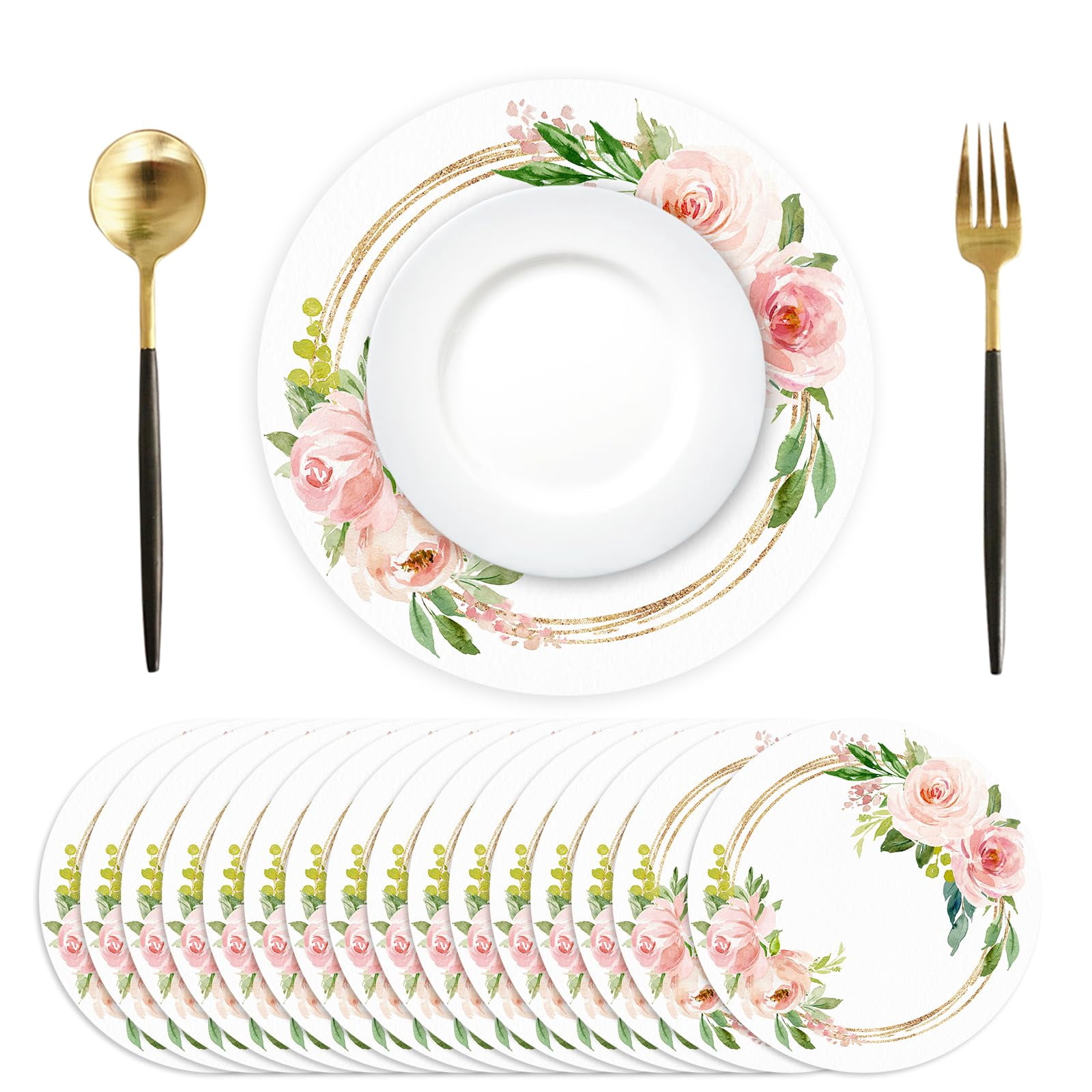 100 Pack Paper Placemats Disposable Pink Floral Wedding Disposable ...