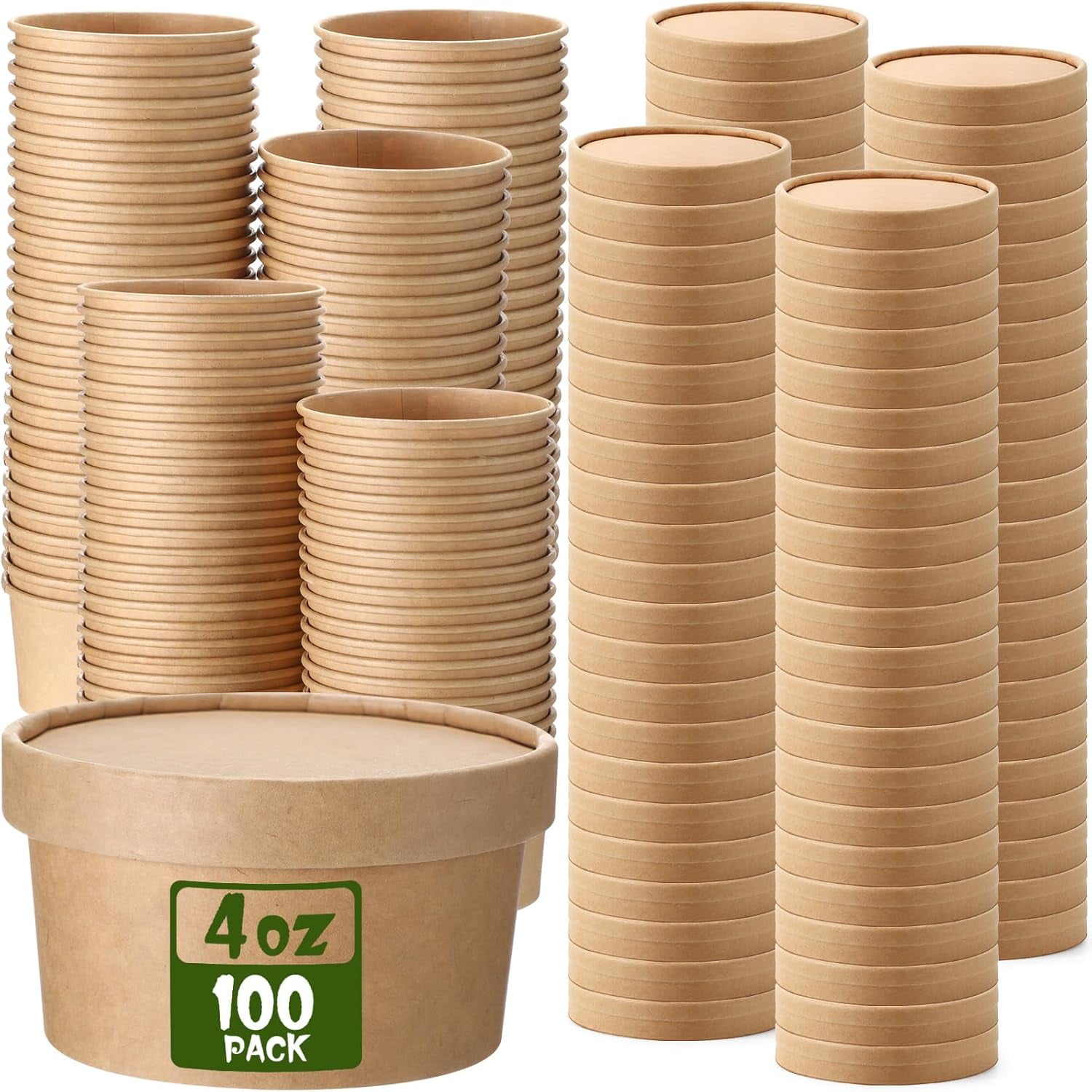 100 Pack Paper Soup Containers with Lids Disposable Paper Food ...