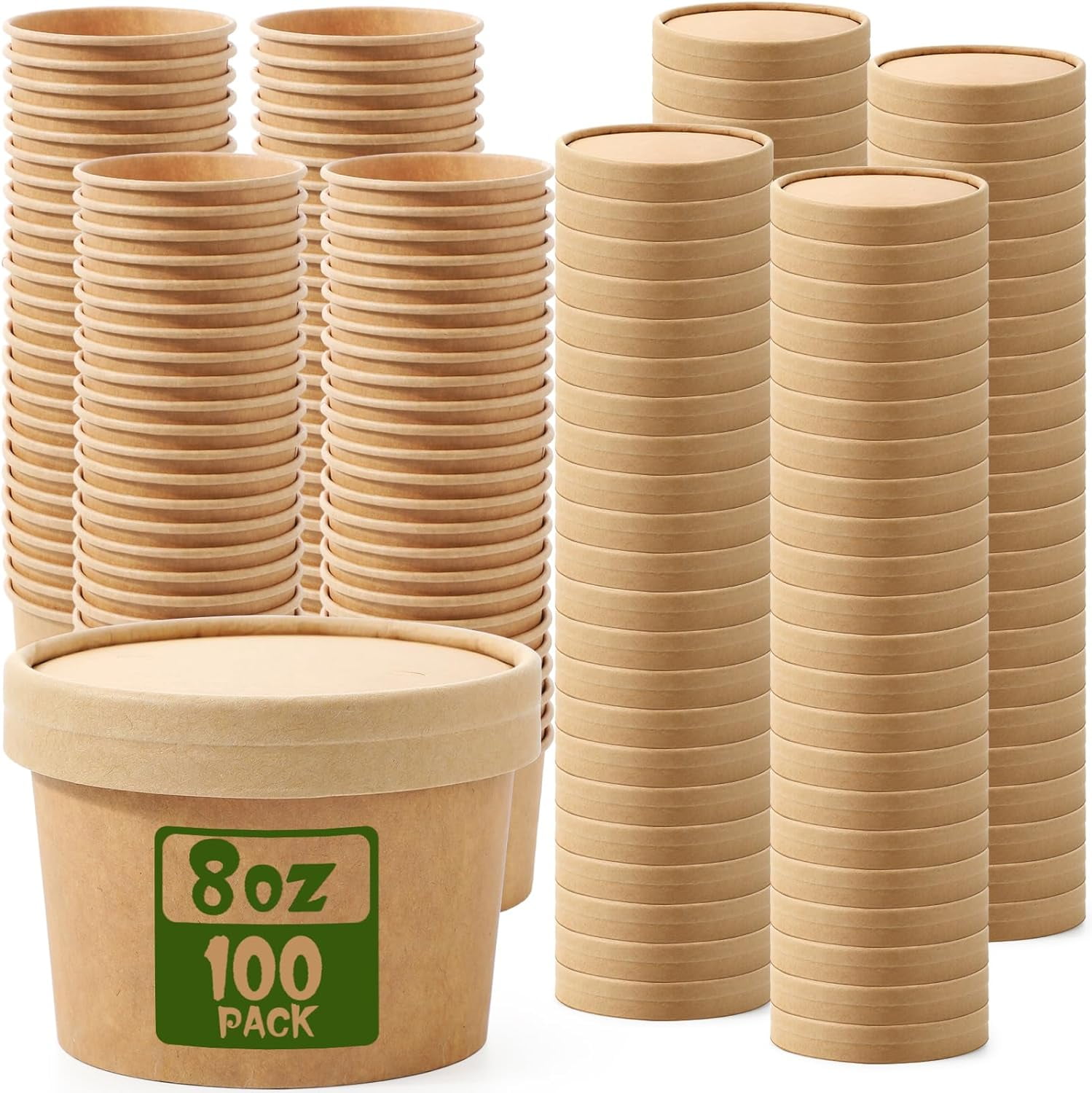 100 Pack Paper Soup Containers with Lids Disposable Paper Food ...