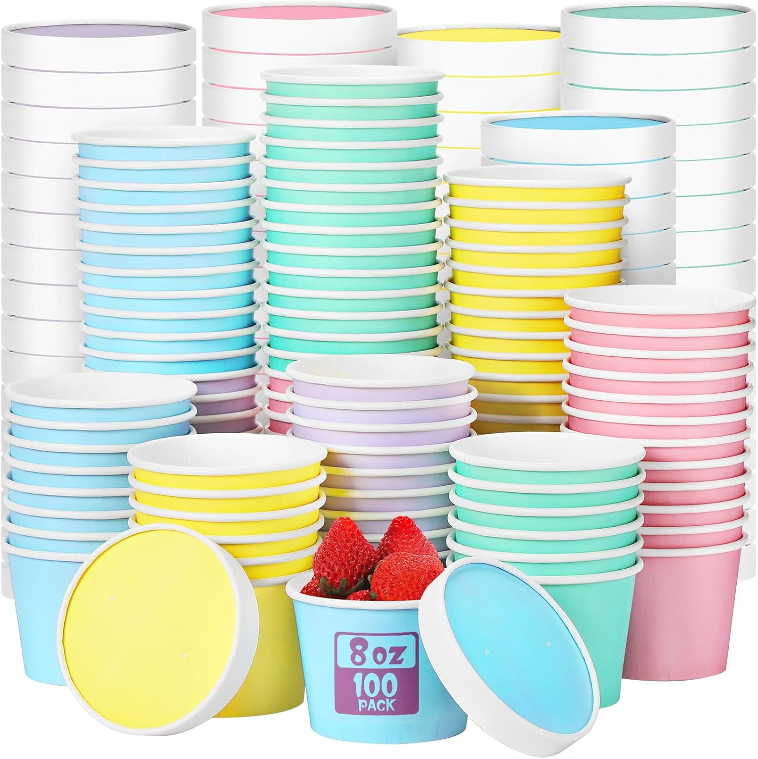 100 Pack Paper Soup Containers with Lids Disposable Paper Food ...