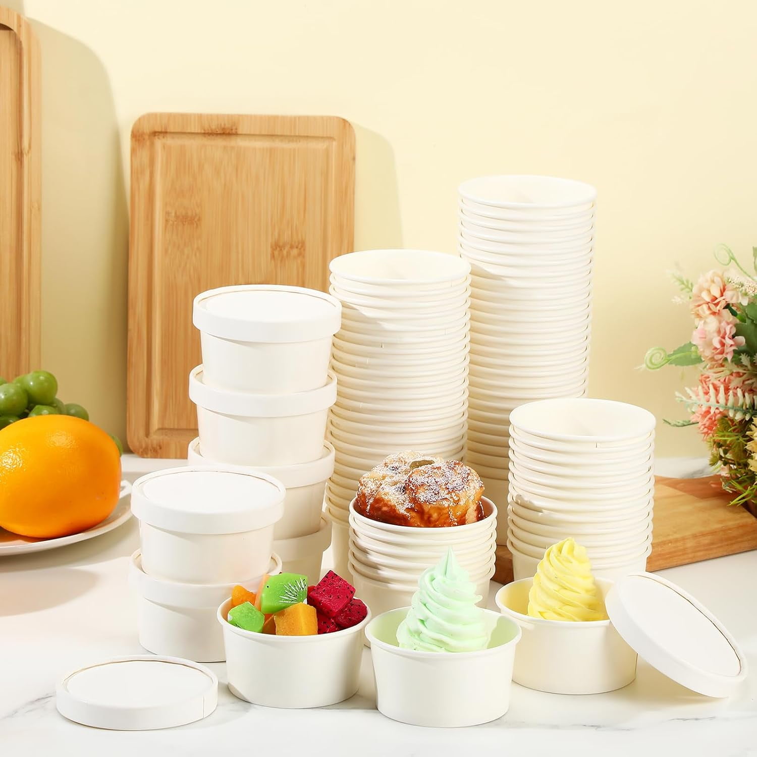 100 Pack Paper Soup Containers with Lids Disposable Paper Food ...