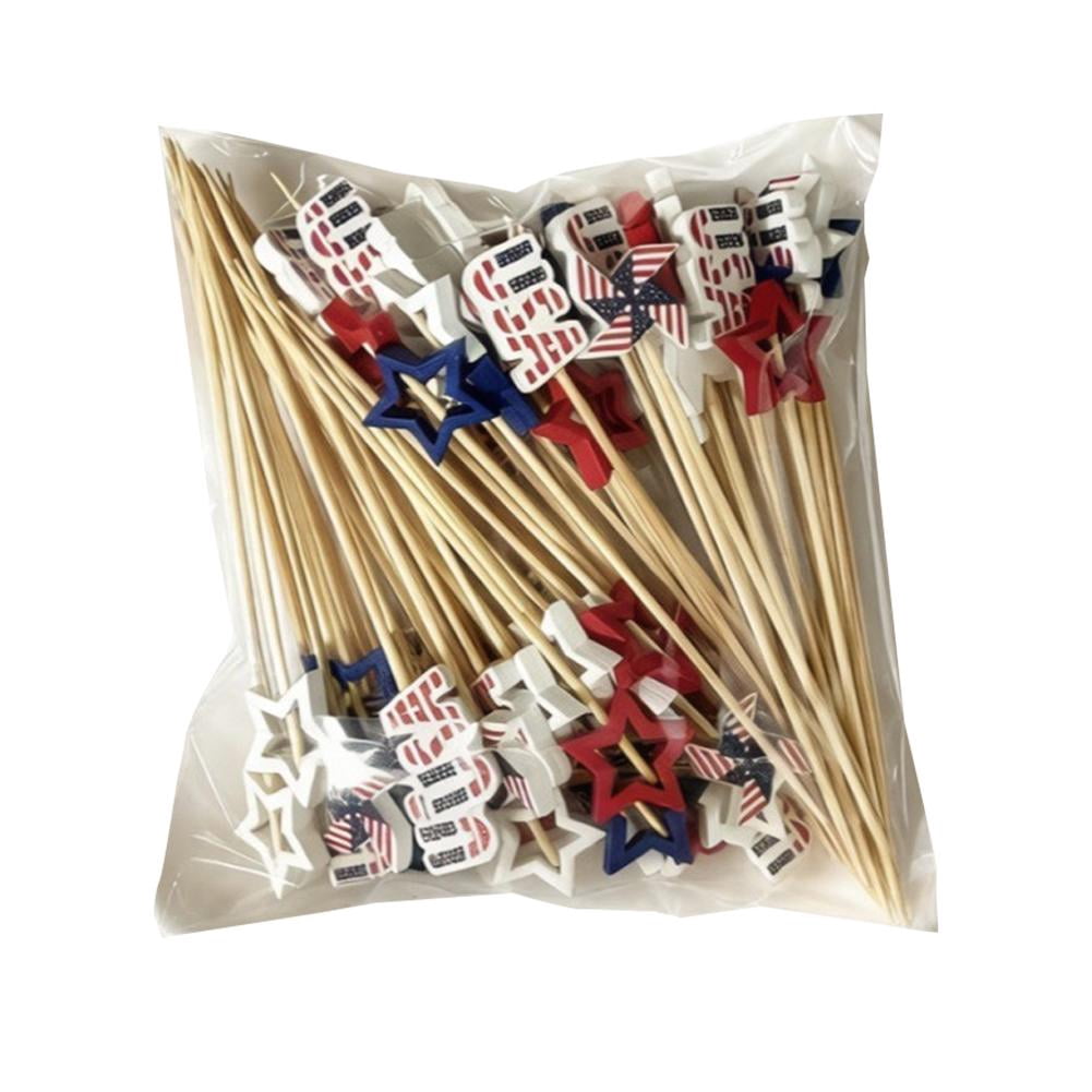 100 Pack Patriotic Star Wooden Food Picks, Red White Blue 4th of July ...