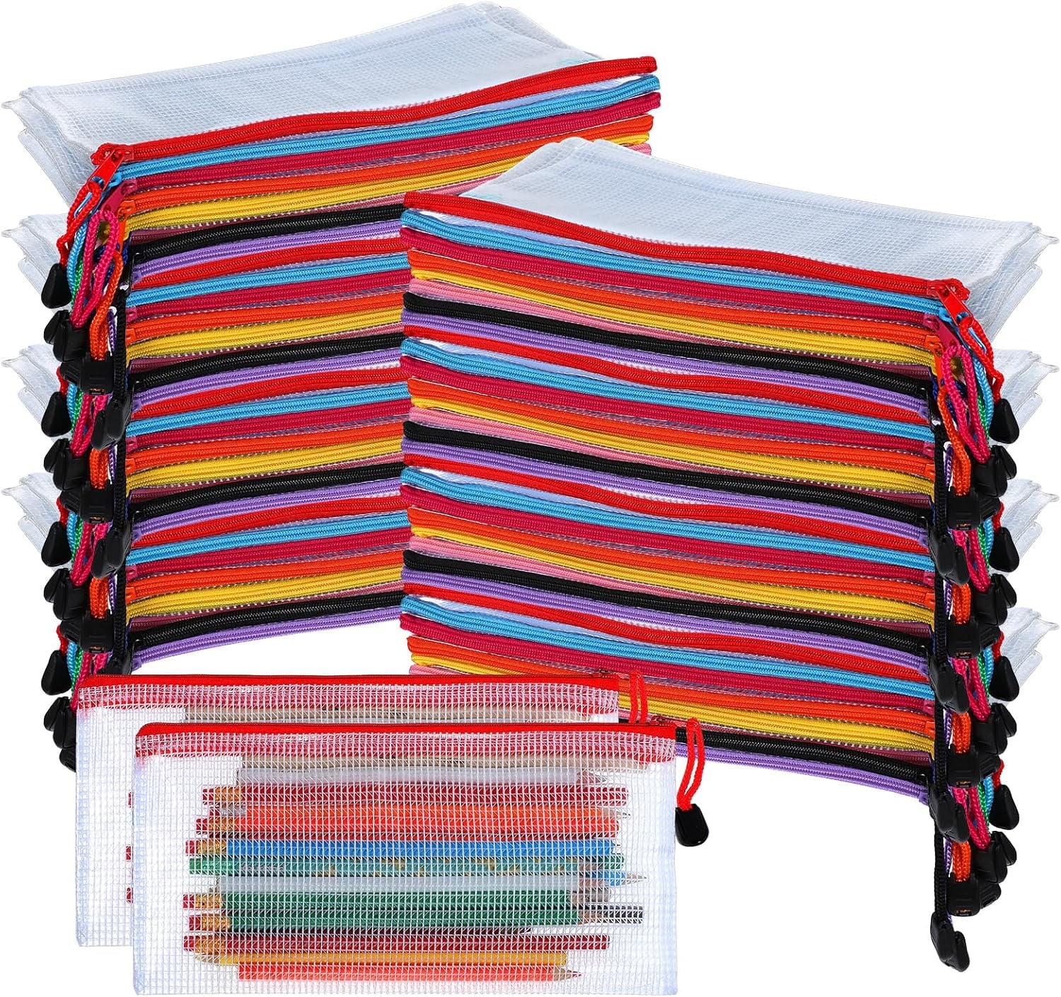 100 Pack Pencil Pouch Bulk Mesh Zipper Pencil Cases 9.5'' x 4.5'' Small ...